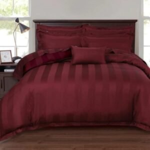 Plain Maroon Stripe Bedding with 2 Pillow Covers