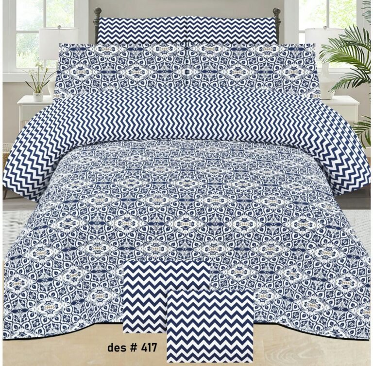 Buy White Blue Color Printed Bed Sheet B for Sale