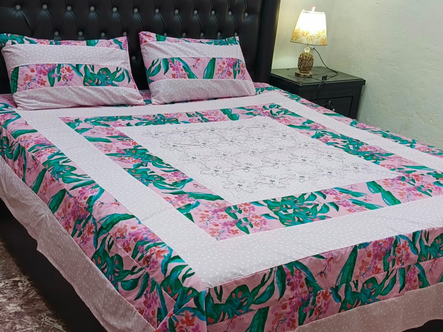 Buy Printed Patchwork Embroidered Bed Sheet GN Design (35) for Sale