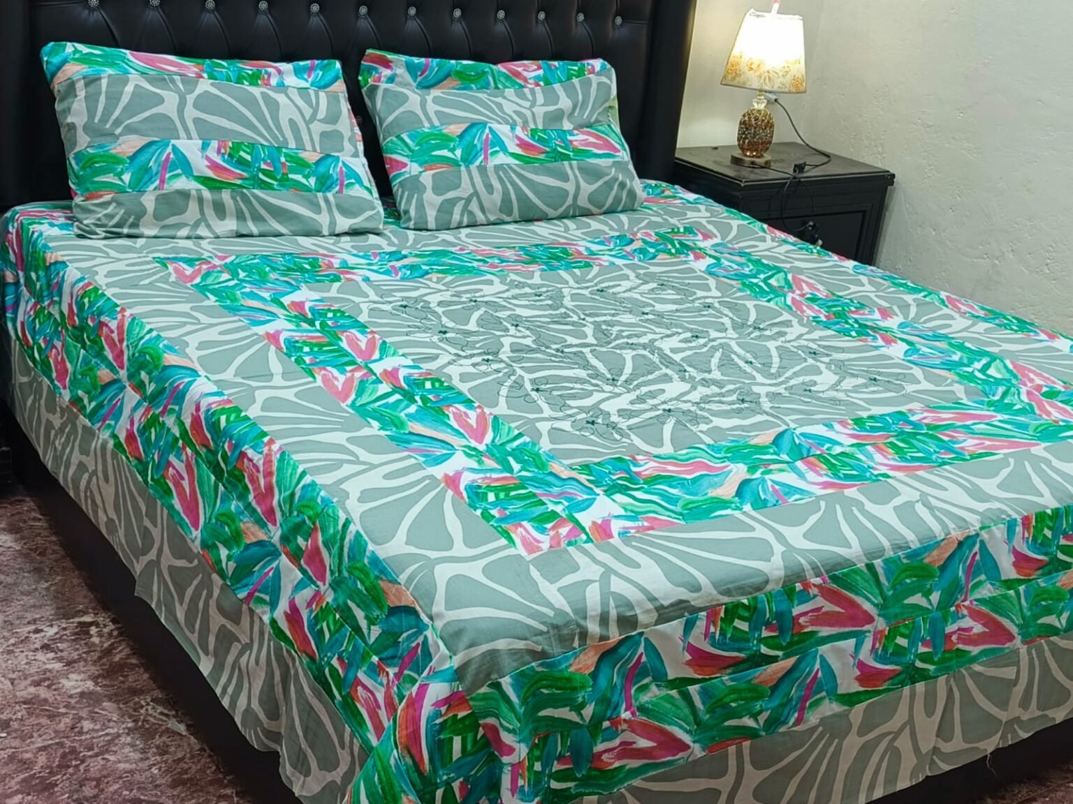 Buy Printed Patchwork Embroidered Bed Sheet GN Design (40) for Sale